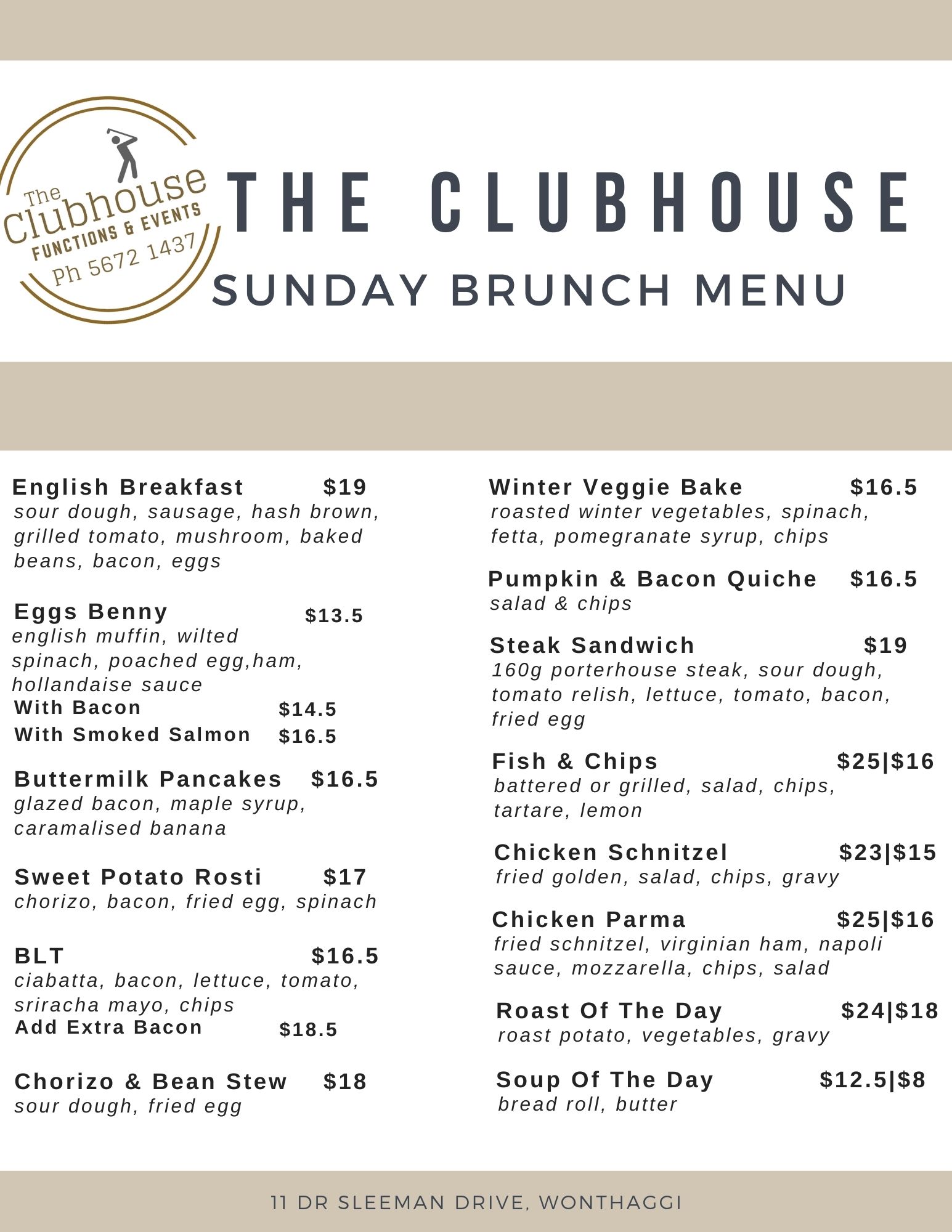 The Clubhouse menu - The Wonthaggi Club