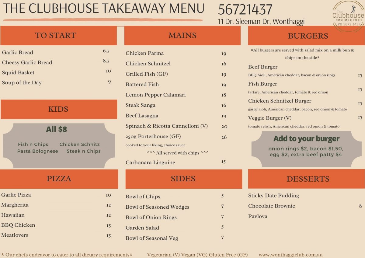 The Clubhouse menu - The Wonthaggi Club