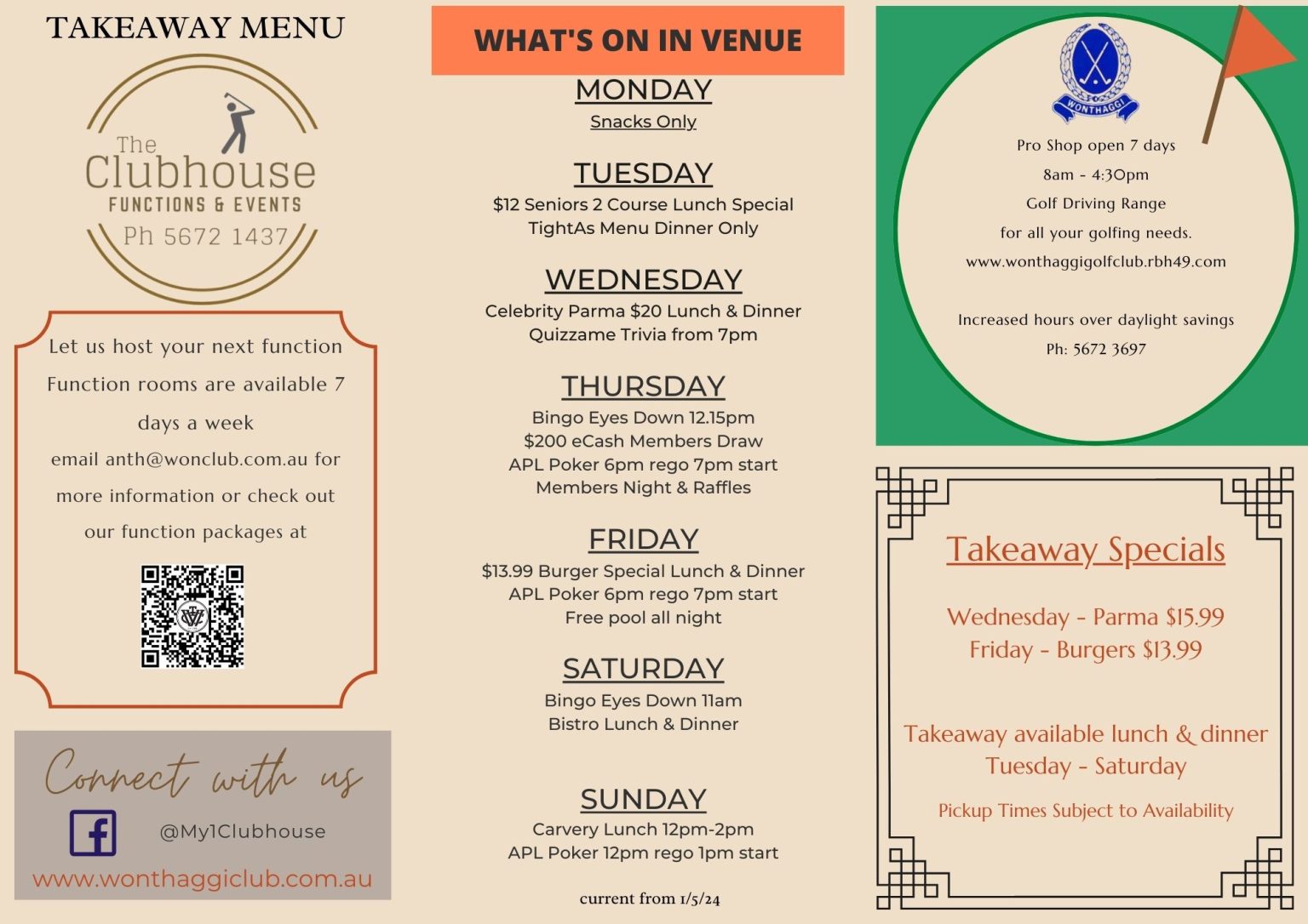 The Clubhouse menu - The Wonthaggi Club