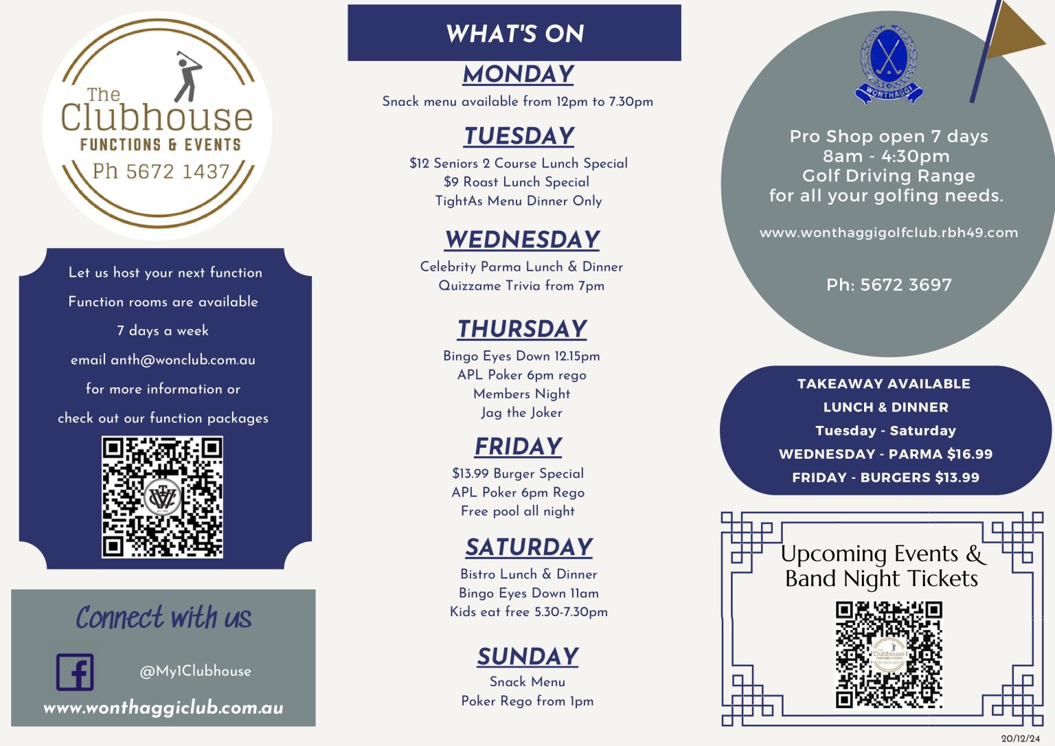 The Clubhouse menu - The Wonthaggi Club