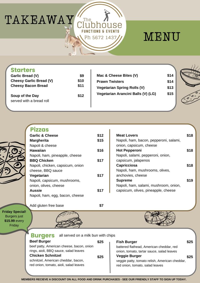 The Clubhouse menu - The Wonthaggi Club