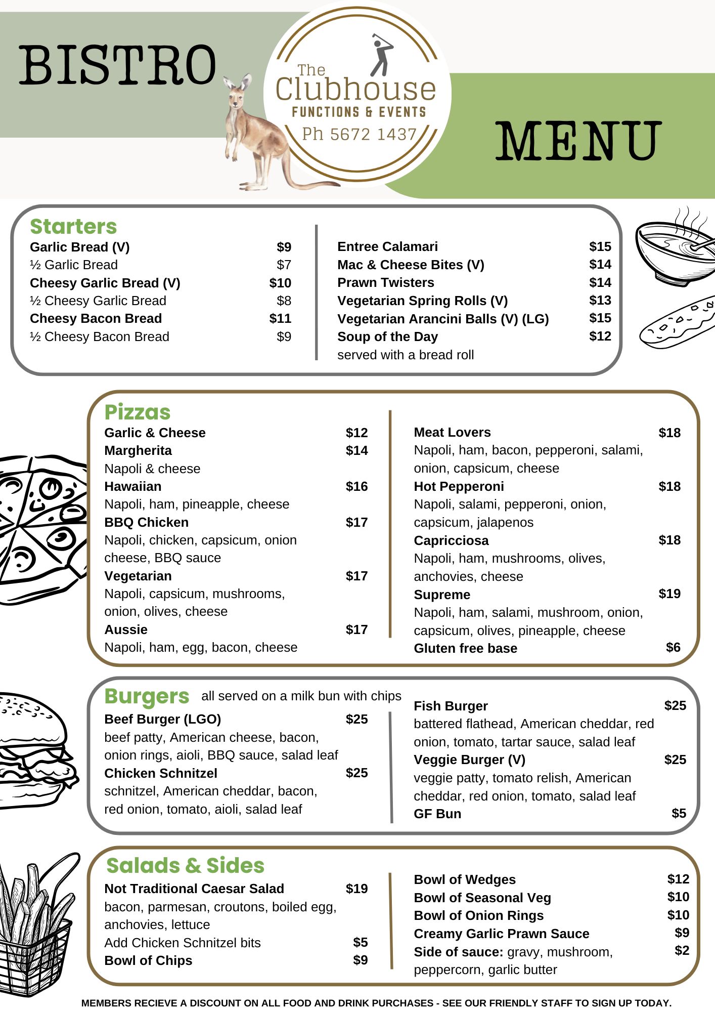 The Clubhouse menu - The Wonthaggi Club