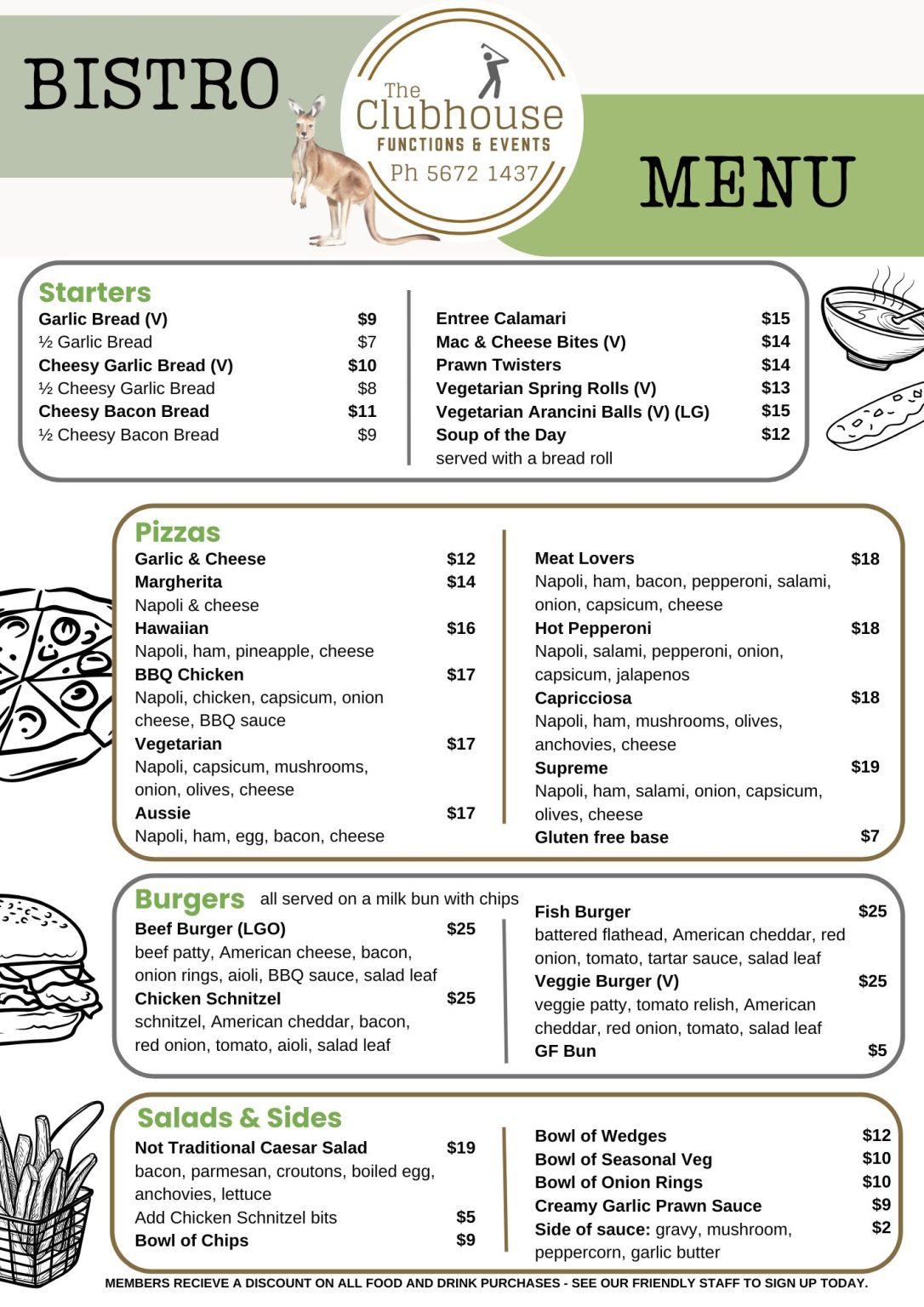 The Clubhouse menu - The Wonthaggi Club